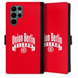 DeinDesign Galaxy S22 Ultra Handy Klapph&uuml;lle Handyh&uuml;lle aus Kunst Leder schwarz Flip Case Fcu Official Licensed Product 1. Fc Union Berlin Sideflip mit langer 