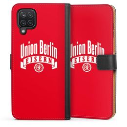 DeinDesign Galaxy A12 Handy Klapph&uuml;lle Handyh&uuml;lle aus Kunst Leder schwarz Flip Case Fcu Official Licensed Product 1. Fc Union Berlin Sideflip mit langer Lasche