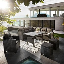 Ambia Garden Dining-Loungeset, Anthrazit, Metall, Kunststoff, Textil, Eckteil, eckig, 232x176 cm, Loungem&ouml;bel, Gartenlounge-Sets