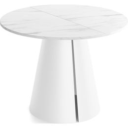 ESSTISCH Lamio runder ausziehbarer, Marmor Wei&szlig; 120-200/120/76 cm