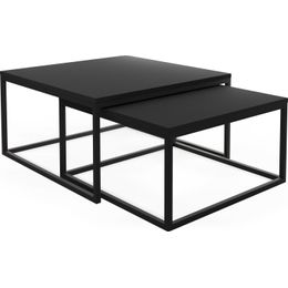 COUCHTISCHE Vella 2er-Set quadratisch, Schwarz 76/76/39cm + 66/66/34 cm