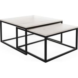 COUCHTISCHE Vella 2er-Set quadratisch, Marmor Wei&szlig; 76/76/39cm + 66/66/34 cm
