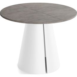ESSTISCH Lamio runder ausziehbarer, Beton-Optik Dunkelgrau 100-180/100/76 cm