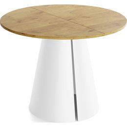 ESSTISCH Lamio runder ausziehbarer, Eiche Hell Braun 100-180/100/76 cm