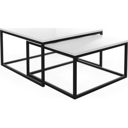 COUCHTISCHE Vella 2er-Set quadratisch, Wei&szlig; 76/76/39cm + 66/66/34 cm