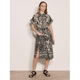 Midikleid Apricot "Midikleid", Damen, Gr. XS (34), N-Gr, wei&szlig; (stein), gewebt, Obermaterial: 100% Baumwolle CO., gebl&uuml;mt, Fl&uuml;gel&auml;rmel, Kleider Midikleid, mit Blumen- und Ananas-Print