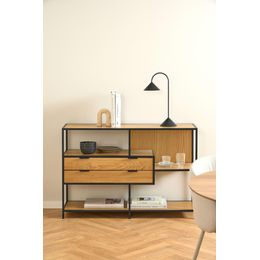 Regal ACTONA GROUP "Seaford, Standregal, Regal, Raumteiler", grau, B:114cm H:78cm T:35cm, Stahl, Regale, Regal, schwarzer Stahlrahmen, 2 Schubladen, Wendemodul, Breite 114 cm