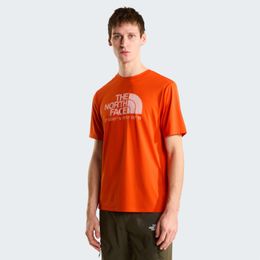 Funktionsshirt The North Face "M 24/7 S/S TEE LOGO GRAPHIC REG", Herren, Gr. L, lava rot, Obermaterial: 100% Polyester, Shirts Funktionsshirt, sportliche Passform, kurze &Auml;rmel, mit FlashDry&trade; Technologie