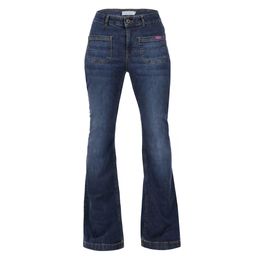 Bootcut-Jeans SURI FREY "Regular Jeans SFY Freyday", Damen, Gr. L, EURO, blau (washed mid blau 532), Obermaterial: 91% Baumwolle CO. 6% Elastomultiester ELE. 3% Elasthan EL., Jeans