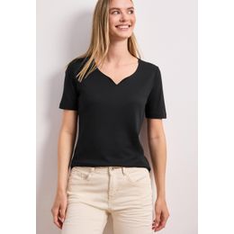 Kurzarmshirt Street One "Style Ada", Damen, Gr. 36, schwarz, Jersey, Obermaterial: 50% Baumwolle, 50% Modal. Futter: 100% Baumwolle, unifarben, normal h&uuml;ftbedeckend, herzf&ouml;rmiger Ausschnitt, Shirts, Sommershirt mit Herz-Ausschnitt