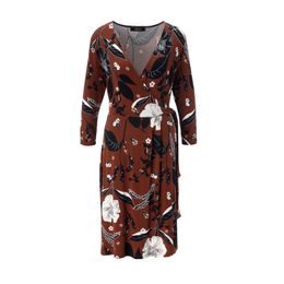 Jerseykleid Aniston SELECTED, Damen, Gr. 34, N-Gr, braun, gemustert, Jersey, Obermaterial: 95% Viskose, 5% Elasthan, bedruckt, gebl&uuml;mt, gemustert, figurbetont knieumspielend, V-Ausschnitt, Kleider Jerseykleid, in femininer Wickel-Optik