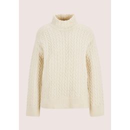 Madeleine Mode Longpullover MADELEINE "Strickpullover Eleganter Baumwollpullover mit Zopfmuster", Damen, Gr. 36/38, wei&szlig; (wollwei&szlig;), Obermaterial: 38% Polyacryl PAN. 31% Baumwolle CO. 21% Elasthan EL. 10% Polyamid PA., Modern, Pullover Longpullover, Allover Z&ouml;pfe