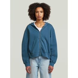 G-Star Raw Longpullover G-STAR "Modern Basic Relaxed Hooded Zip Thru Sweatshirt", Damen, Gr. L, rank blau gd, Obermaterial: 100% Baumwolle, Pullover Longpullover