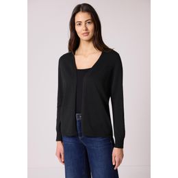 Cardigan Street One, Damen, Gr. 44, schwarz, Stoff, 60% Viskose, 40% Baumwolle, unifarben, comfort fit normal, V-Ausschnitt, B&uuml;ndchen, Strickjacken, mit Strick-Detail