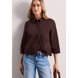 Hemdbluse Street One, Damen, Gr. 44, espresso braun, Web, 100% Baumwolle, unifarben, klassisch normal, V-Ausschnitt, Manschette, Blusen Hemdbluse, mit 3/4 &Auml;rmeln