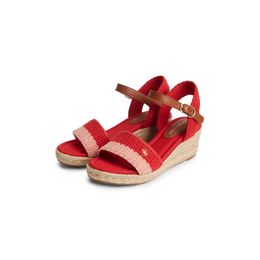 Keilsandalette Tommy Hilfiger "TH MID ESPAD WEDGE CROCHET", Damen, Gr. 37, rot (rot, rosa), Leder, Textil, unifarben mit Farbeinsatz, Basic, Schuhe, Sommerschuh, Riemchensandale in sommerlicher H&auml;kel-Optik