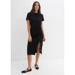 bonprix Shirtkleid aus Strukturware, schwarz, Gr.52/54 (XXL), Figurumspielendes Shirtkleid mit Schlitz
