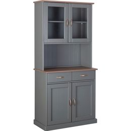 Buffet Inter Link "Luzern", grau, braun, B:90cm H:191cm T:45cm, MDF, Massivholz, Sicherheitsglas, Schr&auml;nke, Buffet, im Landhausstil, K&uuml;chenschrank, Geschirrschrank