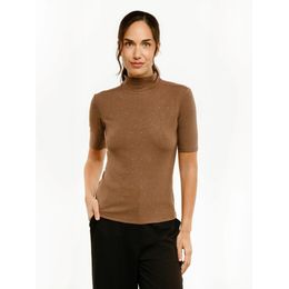 Kurzarmhemd LIBERT&Eacute; ESSENTIEL "Libert&eacute; Essentiel T-shirt TAMMI", Damen, Gr. L, Normalgr&ouml;&szlig;en, braun, Obermaterial: 92% Viskose, 8% Elasthan, Hemden