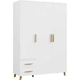 Dreht&uuml;renschrank Rauch "Kleiderschrank Schrank Garderobe SHINJO Breiten 93/140/187 cm", wei&szlig; (alpinwei&szlig;), B:140cm H:203cm T:53cm, Holzwerkstoff, Schr&auml;nke, Dreht&uuml;renschrank, Griffe und F&uuml;&szlig;e aus Massivholz mit 2 Schubladen MADE IN GERMANY
