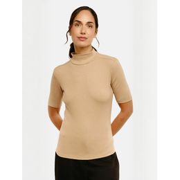 Kurzarmhemd LIBERT&Eacute; ESSENTIEL "Libert&eacute; Essentiel T-shirt TAMMI", Damen, Gr. L, Normalgr&ouml;&szlig;en, beige (sand), Obermaterial: 92% Viskose, 8% Elasthan, Hemden