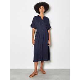 Midikleid Apricot "Midikleid", Damen, Gr. XS (34), N-Gr, blau (navy), gewebt, Obermaterial: 77% Viskose CV. 20% Polyamid PA. 3% Leinen LI., uni, V-Ausschnitt, Gerade Manschetten, Kleider Midikleid, Einfarbig
