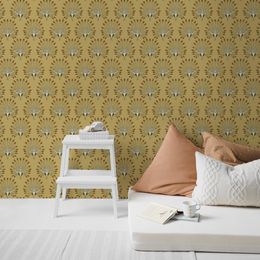 Vliestapete SUPERFRESCO EASY "Vintage Peacock", gelb, B:0,52m L:10m, Vlies, Tapeten, Vintage Pfau gelb 10 m x 0.52 m