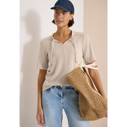Kurzarmbluse Cecil, Damen, Gr. XL (44), pearl beige, Stoff, 60% Viskose, 40% Polyester, unifarben, normal normal, Rundhals, abgesteppt, Blusen, aus softem Materialmix