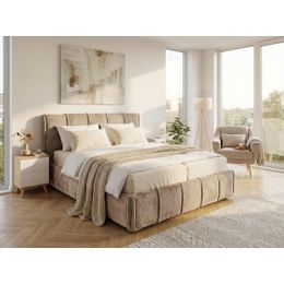 Polsterbett OTTO HOME "EVELLINA in der Gr&ouml;&szlig;e 180x200 cm, mit flauschigem Stoff bezogen", beige, B:203cm H:119cm L:220cm, Betten, Polsterbett, wahlweise mit Lattenrost und King-Matratze (28cm)