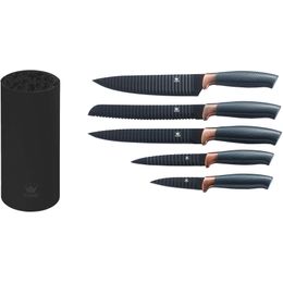 Messerblock King "Carbon Design", schwarz (schwarz, kupferfarben), &Oslash;:12cm, Messerbl&ouml;cke, Messerblock, (5 Messer, 1 Messerblock), Wellenschliff