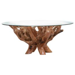 Livetastic Couchtisch Unikat, Teak, Holz, Glas, Teakholz, massiv, rund, eckig, 110x46x110 cm, Wohnzimmer, Wohnzimmertische, Couchtische