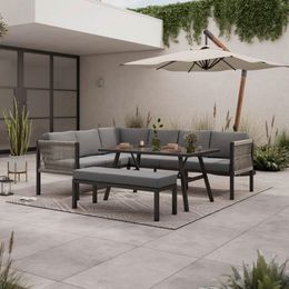 Ambia Garden Dining-Loungeset, Anthrazit, Dunkelgrau, Metall, Kunststoff, Glas, Textil, 5-teilig, F&uuml;llung: Polyester,Schaumstoff, seitenverkehrt montierbar, nicht einzeln stellbar, 241x187 cm, Tisch mit Glasplatte, Loungem&ouml;bel, Gartenlounge-Sets