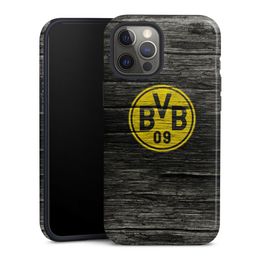 DeinDesign iPhone 12 Pro Max Handy Panzer Handyh&uuml;lle robuste Outdoor H&uuml;lle Schutzh&uuml;lle gl&auml;nzend Wooden Look Bvb Borussia Dortmund Tough Case