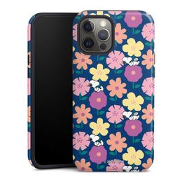 DeinDesign iPhone 12 Pro Max Handy Panzer Handyh&uuml;lle robuste Outdoor H&uuml;lle Schutzh&uuml;lle gl&auml;nzend Muster Snoopy Flowers Tough Case