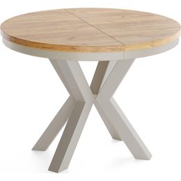 ESSTISCH Clara Grau-Beige runder ausziehbarer, Craft Eiche 100-180/100/76 cm