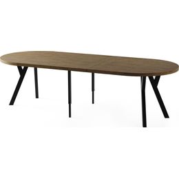 ESSTISCH Twixy XXL gro&szlig; rund oval ausziehbar, Eiche Braun Rustikal 100-250/100/76 cm