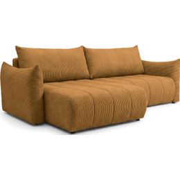 ECKSOFA Liv mit Schlaffunktion & Bettkasten in Cordstoff Senfgelb, Universell 260/154/86 cm