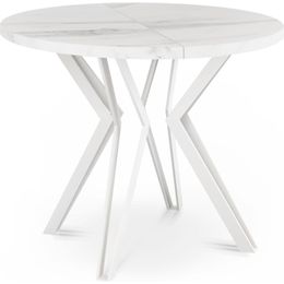 ESSTISCH Austin runder ausziehbarer, Marmor Wei&szlig; 120-200/100/76 cm