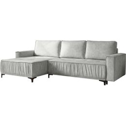 ECKSOFA Velora mit Schlaffunktion & Stauraum, Universell Rechts/Links, Silber Hellgrau Samt 270/92/150 cm