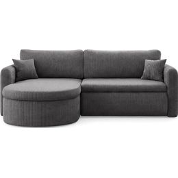 ECKSOFA Cora mit Schlaffunktion & Stauraum, Universell Rechts/Links, Grau Cord Chenille 260/82/160 cm
