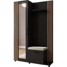 GARDEROBE Linaro mit Spiegel, Sitzbank in Lamellen-Optik 137/207/42 cm, Rechts