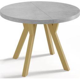 ESSTISCH Mateo runder ausziehbarer, Grauer Beton 100-200/100/76 cm