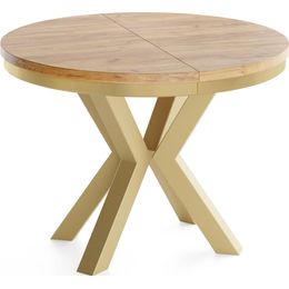 ESSTISCH Clara Gold runder ausziehbarer, Craft Eiche 100-180/100/76 cm