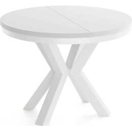 ESSTISCH Clara Wei&szlig; runder ausziehbarer, Wei&szlig; 120-200/120/76 cm