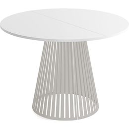 ESSTISCH Naro rund ausziehbar mit Lamellen-Metallgestell in Grau-Beige, Wei&szlig; 120-200/120/76 cm