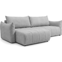 ECKSOFA Liv mit Schlaffunktion & Bettkasten in Cordstoff Hellgrau, Universell 260/154/86 cm