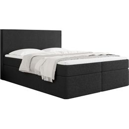 BOXBETT Terra mit Bettkasten, Boucle Schwarz 200/200 cm &ndash; 7-Zonen Taschenfederkern-Matratze & Komfortschaum-Topper