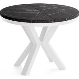 ESSTISCH Clara Wei&szlig; runder ausziehbarer, Marmor Schwarz 120-200/120/76 cm