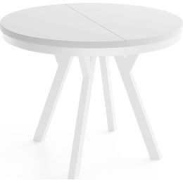 ESSTISCH Vero Neo Wei&szlig; rund ausziehbar verl&auml;ngerbar, Wei&szlig; 90-190/90/77 cm