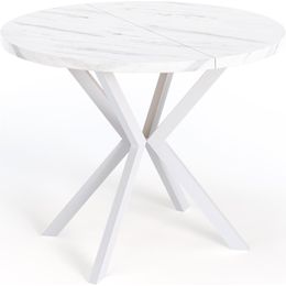 ESSTISCH Della runder ausziehbarer, Marmor Wei&szlig; 120-200/120/76 cm